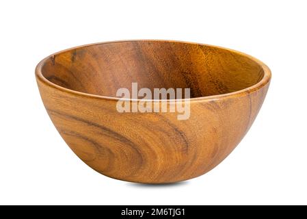Side view of single empty dark brown wooden bowl isolated on white ...