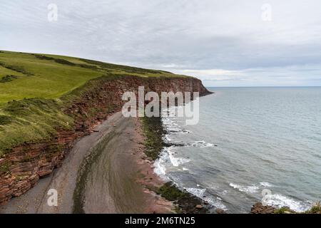 Landscape view of the Cumbria coastline and the cliffs of the St Bees ...