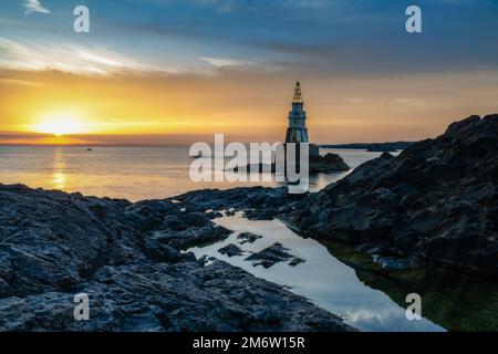the Athopol Lighthouse on the Black Sea coast of Bulgaria with tidal ...