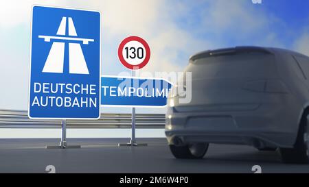 German traffic sign: speed limit 100 km / h, isolated on white, 3d ...