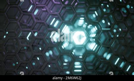 Hexagonal science fiction light reflections background Stock Photo - Alamy