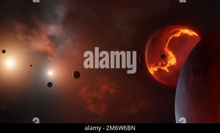 Red, beautiful space nebula. Elements of this image furnished by NASA ...