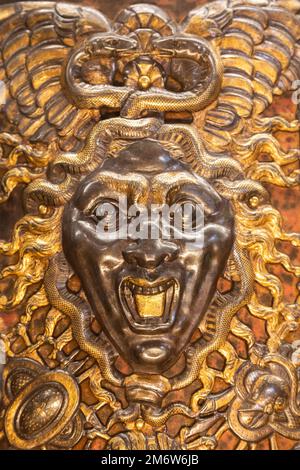 Medusa monster. Face of the Gorgon, gothic symbol of evil with snakes ...