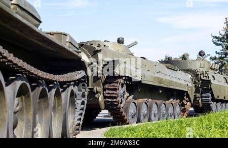 A column of armored vehicles and tanks. National Armed Forces. Military ...