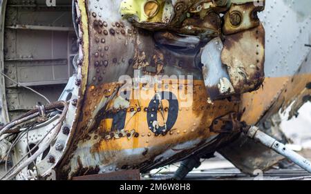 Detail of the Mi-24 helicopter. Remains of a destroyed Russian Air ...
