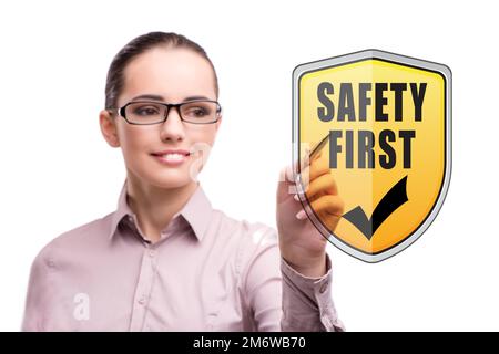 Safety first concept with the businesswoman Stock Photo - Alamy