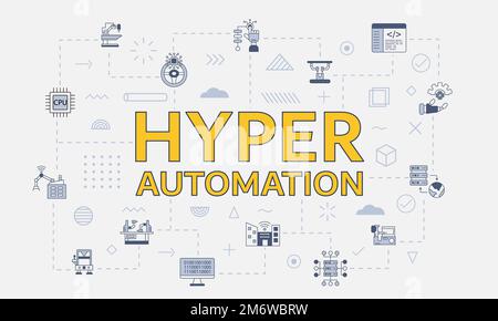 hyper automation concept with big words and people surrounded by ...