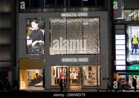 Tokyo Japan. 3rd Jan 2023. A Michael Kors flagship luxury retail location in Ginza. The New York City based fashion house owned parent company Capri Holdings NYSE CPRI formerly Michael Kors Holdings ....