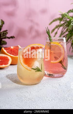 Refreshing hard seltzer with ice, grapefruit, and rosemary. Light ...