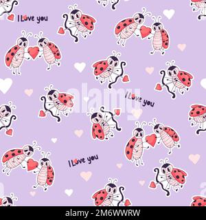 Seamless pattern with cute ladybugs. Cupid insect with an arrow and ...