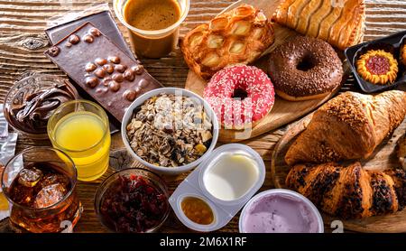 Food products containing a significant amount of sugar. Junk food Stock ...