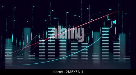 Graph with growing indicators and high growth dynamics on a blue ...