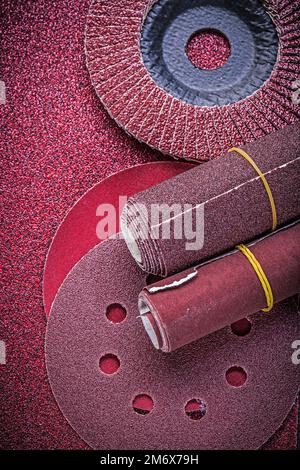 Emery paper abrasive flap wheels on polishing sheet Stock Photo - Alamy
