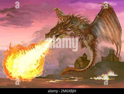 Illustration of a dragon blowing fire Stock Vector Image & Art - Alamy