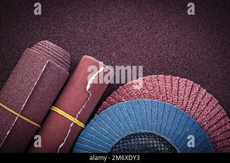 Emery paper abrasive flap wheels on polishing sheet Stock Photo - Alamy
