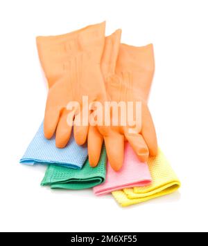 colored rags for cleaning isolated on white background, top view, eco ...