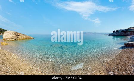 Summer morning pebbly Pulebardha beach view (Saranda, Albania Stock ...