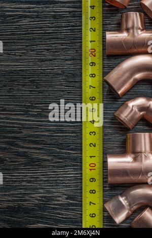 Copper water pipes measuring tape pipe scissors Stock Photo - Alamy