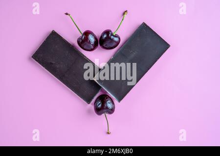English Morello Cherries on a light pink background complimented with ...