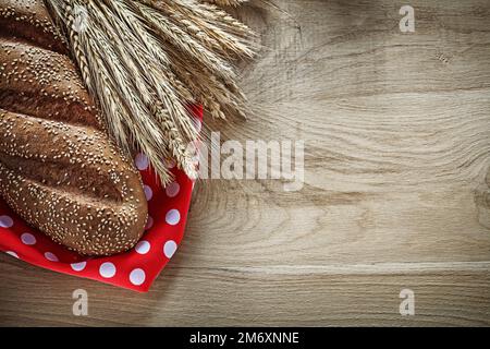 Red polka-dot tablecloth on wooden board copy space Stock Photo - Alamy