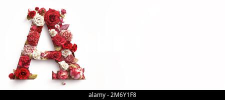 Letter A with red roses on white background Stock Photo - Alamy