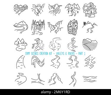 Set of mountain valleys and rivers icons. Part 2 Stock Photo - Alamy