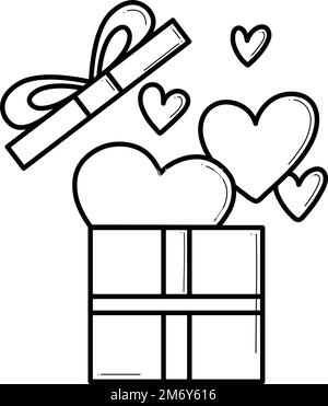 Doodle gift box with bow. Hand drawn present. Graphic design element ...