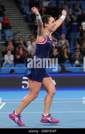 Martina Trevisan of Italy reacts after winning a game against Jelena ...