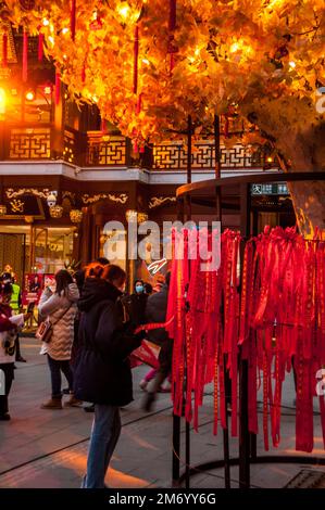 Shanghai, China – 01032023: Good luck wishes written on strips of red ...