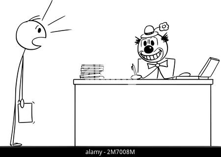 Smiling Clown as Boss or Businessman Working in Office, Vector Cartoon ...