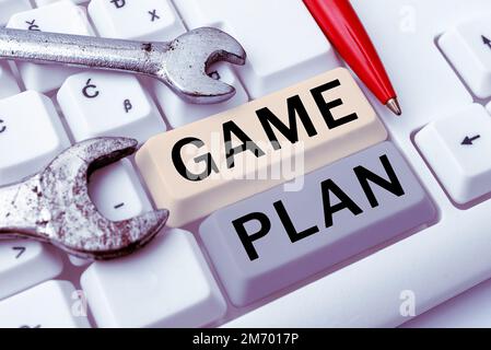 Text sign showing Game Plan. Business photo text strategy worked out in ...