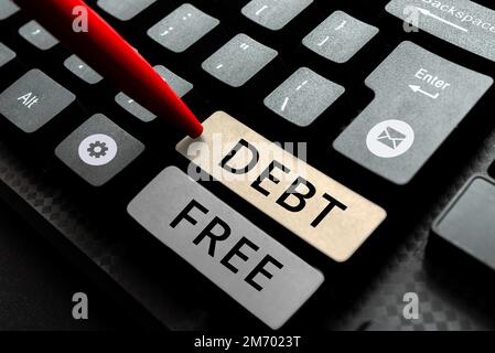Text caption presenting Debt Free. Conceptual photo does not owning any ...