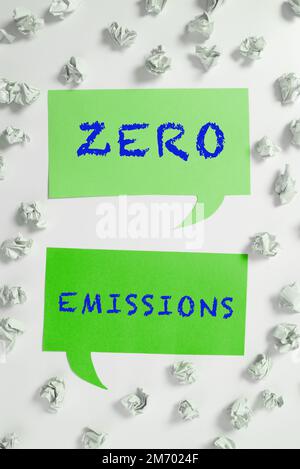 Text sign showing Zero Emissions. Concept meaning emits no waste ...