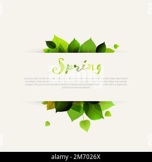 Spring minimalist sale stripe label made from fresh green leafs with ...