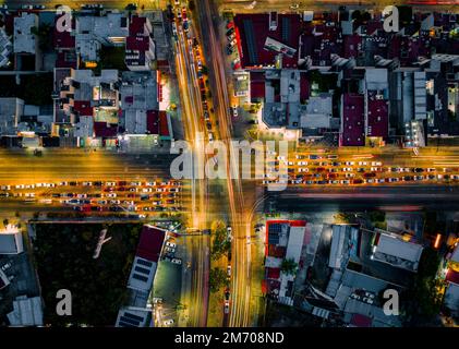 Long exposure aeriel shots of sunset and a busy crossroad in Zapopan ...