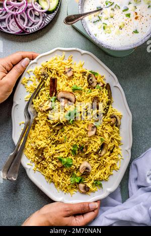 Indian Mushroom Pilau rice dish Stock Photo - Alamy