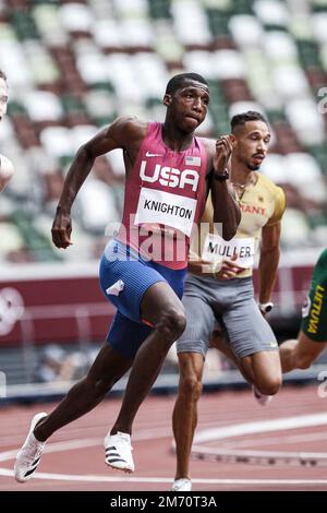 Erriyon Knighton of the USA competing in the men’s 200m semi final at ...