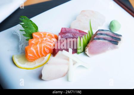 Sashimi Sushii Set with different kinds of fish like tuna and salmon ...