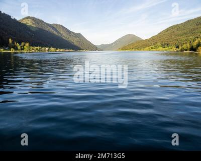 Weissensee, highest bathing lake in the Alps, Carinthia, Austria Stock ...