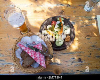 Appetisingly arranged cheese platter, Gailtal Alps, Carinthia Stock ...