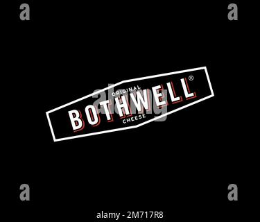 Bothwell Cheese, rotated logo, black background B Stock Photo - Alamy