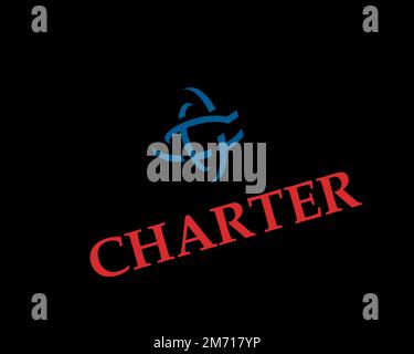 Charter International, rotated logo, black background B Stock Photo - Alamy