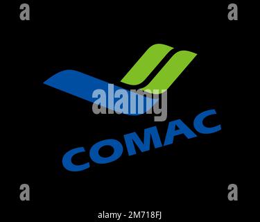 Comac, rotated logo, black background B Stock Photo - Alamy