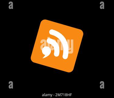CommaFeed, rotated logo, black background Stock Photo - Alamy