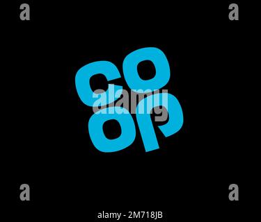 Co op Food, rotated logo, black background B Stock Photo - Alamy