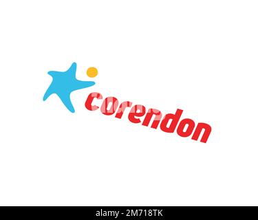 Corendon Dutch Airline, rotated logo, black background Stock Photo - Alamy