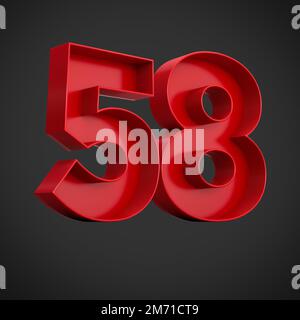 A 3D render of red block digits of the number 55 on a black background ...