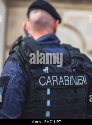 Italian police squad patrol formation back view with "Local Police ...