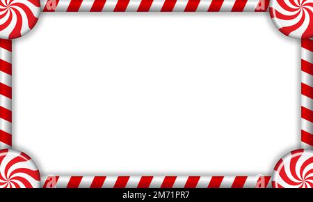 Rectangle candy cane frame with red and white striped lollipop pattern ...