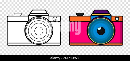 Camera line and color. Coloring book for kids. Digital camera. Vector ...
